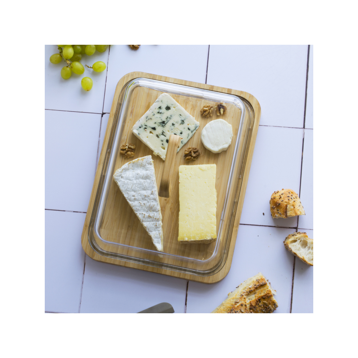 Glass and Bamboo Cheese Board