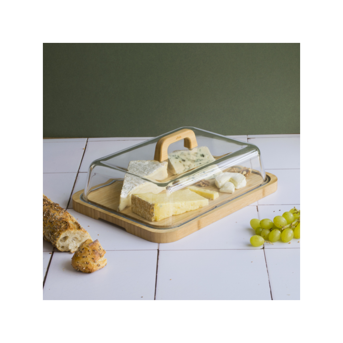 Glass and Bamboo Cheese Board